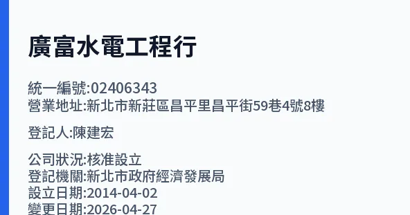 廣富水電工程行的照片-統編 02406343(新北市) 公司登記資料與營業項目詳細圖表