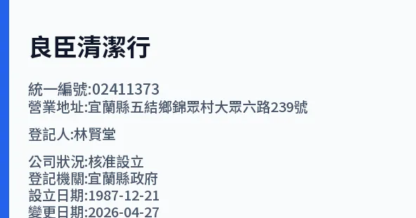 良臣清潔行的照片-統編 02411373(宜蘭縣) 公司登記資料與營業項目詳細圖表