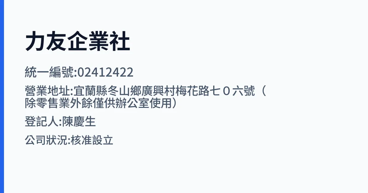 力友企業社 - 統編 02412422(宜蘭縣) 公司登記資料與營業項目詳細圖表