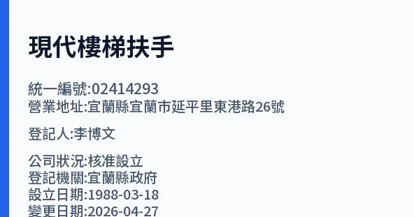 現代樓梯扶手的照片-統編 02414293(宜蘭縣) 公司登記資料與營業項目詳細圖表