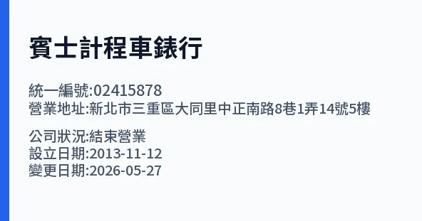 賓士計程車錶行的照片-統編 02415878(新北市) 公司登記資料與營業項目詳細圖表