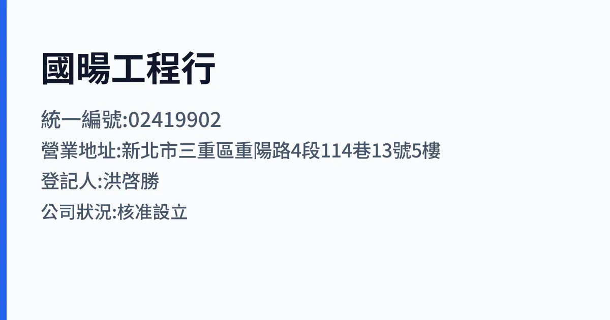 國暘工程行 - 統編 02419902(新北市) 公司登記資料與營業項目詳細圖表