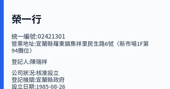 榮一行的照片-統編 02421301(宜蘭縣) 公司登記資料與營業項目詳細圖表