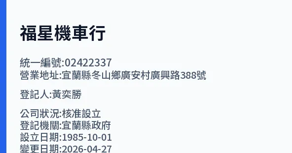 福星機車行的照片-統編 02422337(宜蘭縣) 公司登記資料與營業項目詳細圖表