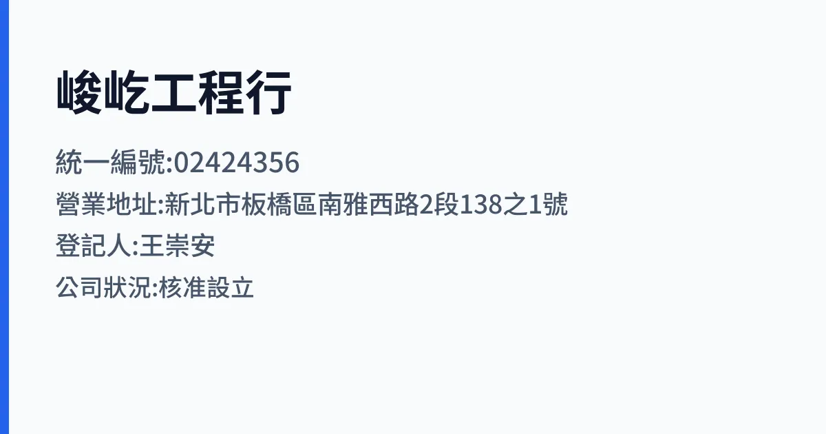 峻屹工程行 - 統編 02424356(新北市) 公司登記資料與營業項目詳細圖表
