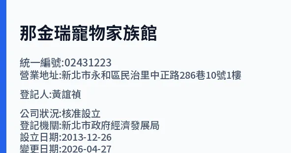 那金瑞寵物家族館的照片-統編 02431223(新北市) 公司登記資料與營業項目詳細圖表