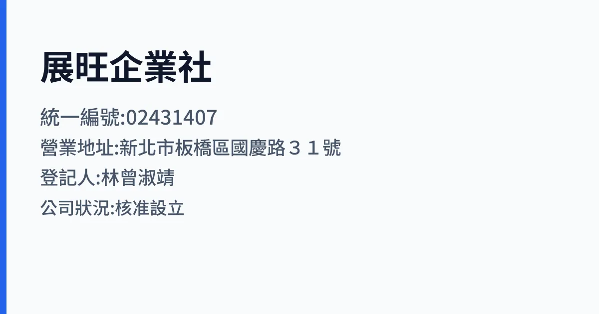 展旺企業社 - 統編 02431407(新北市) 公司登記資料與營業項目詳細圖表