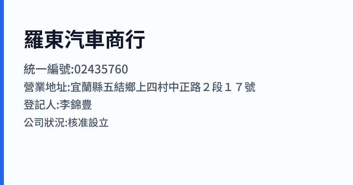 羅東汽車商行 - 統編 02435760(宜蘭縣) 公司登記資料與營業項目詳細圖表