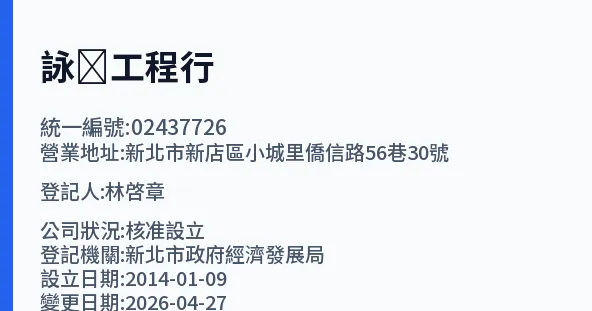 詠琻工程行的照片-統編 02437726(新北市) 公司登記資料與營業項目詳細圖表