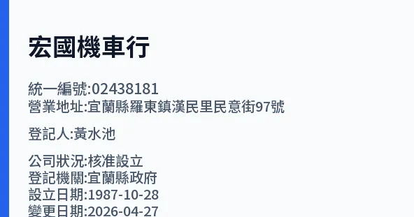 宏國機車行的照片-統編 02438181(宜蘭縣) 公司登記資料與營業項目詳細圖表