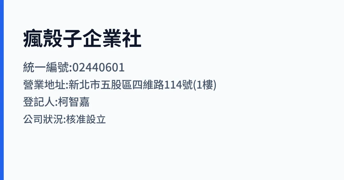 瘋殼子企業社 - 統編 02440601(新北市) 公司登記資料與營業項目詳細圖表