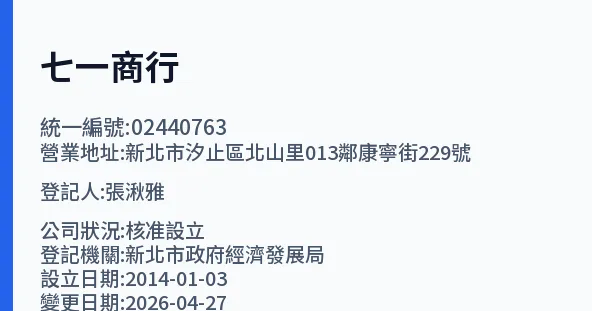 七一商行的照片-統編 02440763(新北市) 公司登記資料與營業項目詳細圖表