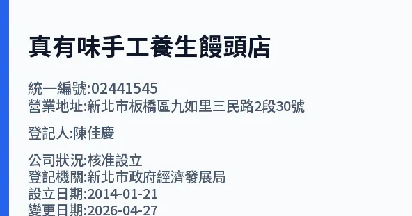 真有味手工養生饅頭店的照片-統編 02441545(新北市) 公司登記資料與營業項目詳細圖表