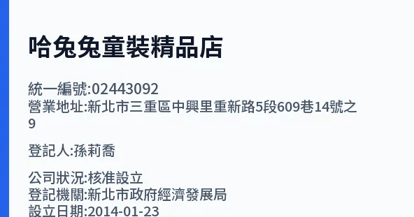 哈兔兔童裝精品店的照片-統編 02443092(新北市) 公司登記資料與營業項目詳細圖表