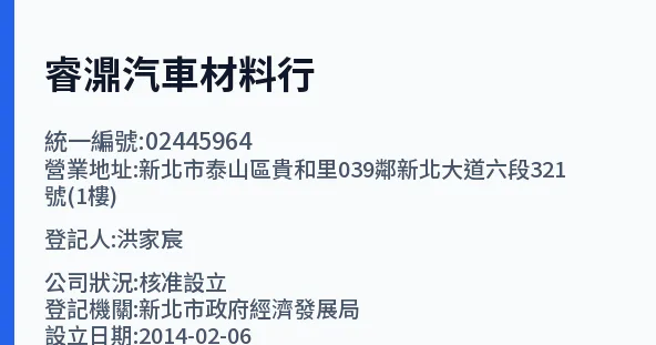 睿濎汽車材料行的照片-統編 02445964(新北市) 公司登記資料與營業項目詳細圖表