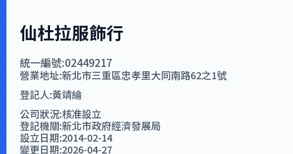 仙杜拉服飾行的照片-統編 02449217(新北市) 公司登記資料與營業項目詳細圖表