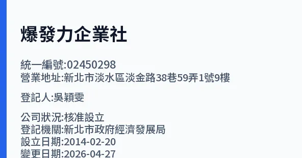 爆發力企業社的照片-統編 02450298(新北市) 公司登記資料與營業項目詳細圖表
