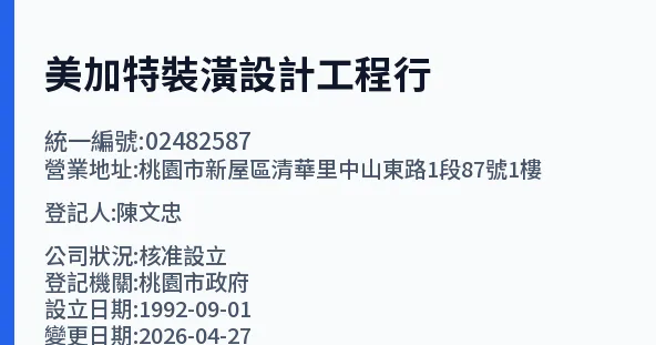美加特裝潢設計工程行的照片-統編 02482587(桃園市) 公司登記資料與營業項目詳細圖表