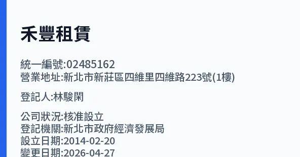 禾豐租賃的照片-統編 02485162(新北市) 公司登記資料與營業項目詳細圖表