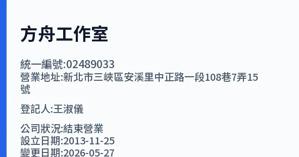 方舟工作室的照片-統編 02489033(新北市) 公司登記資料與營業項目詳細圖表