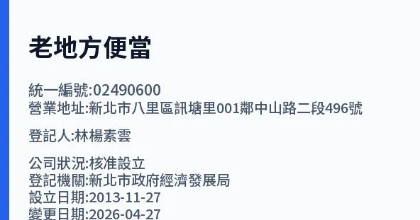 老地方便當的照片-統編 02490600(新北市) 公司登記資料與營業項目詳細圖表