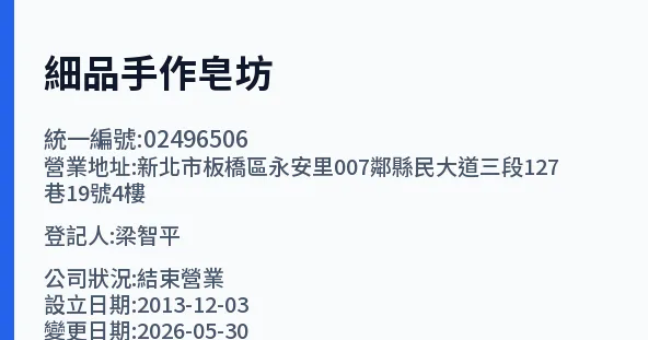 細品手作皂坊的照片-統編 02496506(新北市) 公司登記資料與營業項目詳細圖表