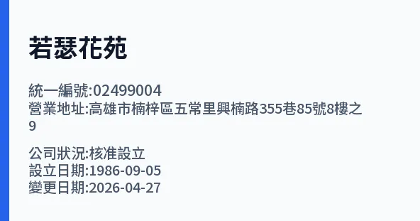 若瑟花苑的照片-統編 02499004(高雄市) 公司登記資料與營業項目詳細圖表