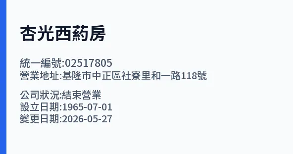 杏光西葯房的照片-統編 02517805(基隆市) 公司登記資料與營業項目詳細圖表
