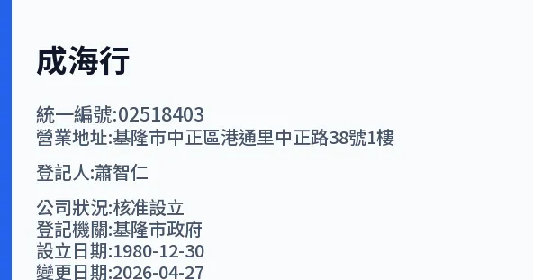 成海行的照片-統編 02518403(基隆市) 公司登記資料與營業項目詳細圖表