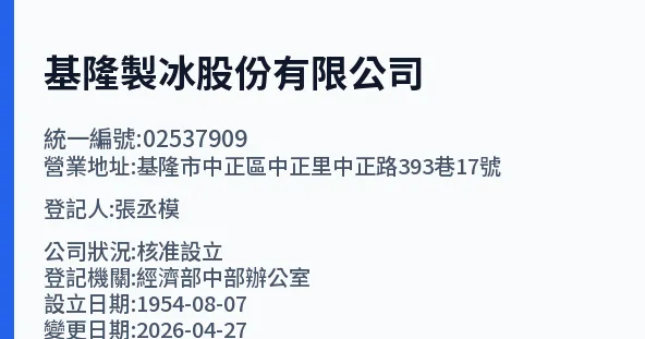 基隆製冰股份有限公司的照片-統編 02537909(基隆市) 公司登記資料與營業項目詳細圖表