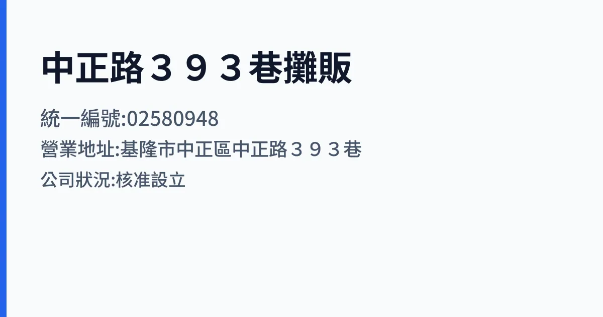 中正路393巷攤販 - 統編 02580948(基隆市) 公司登記資料與營業項目詳細圖表