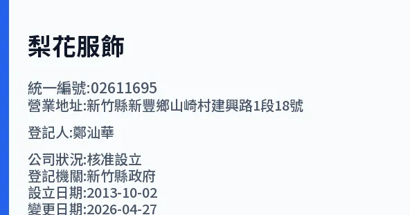 梨花服飾的照片-統編 02611695(新竹縣) 公司登記資料與營業項目詳細圖表