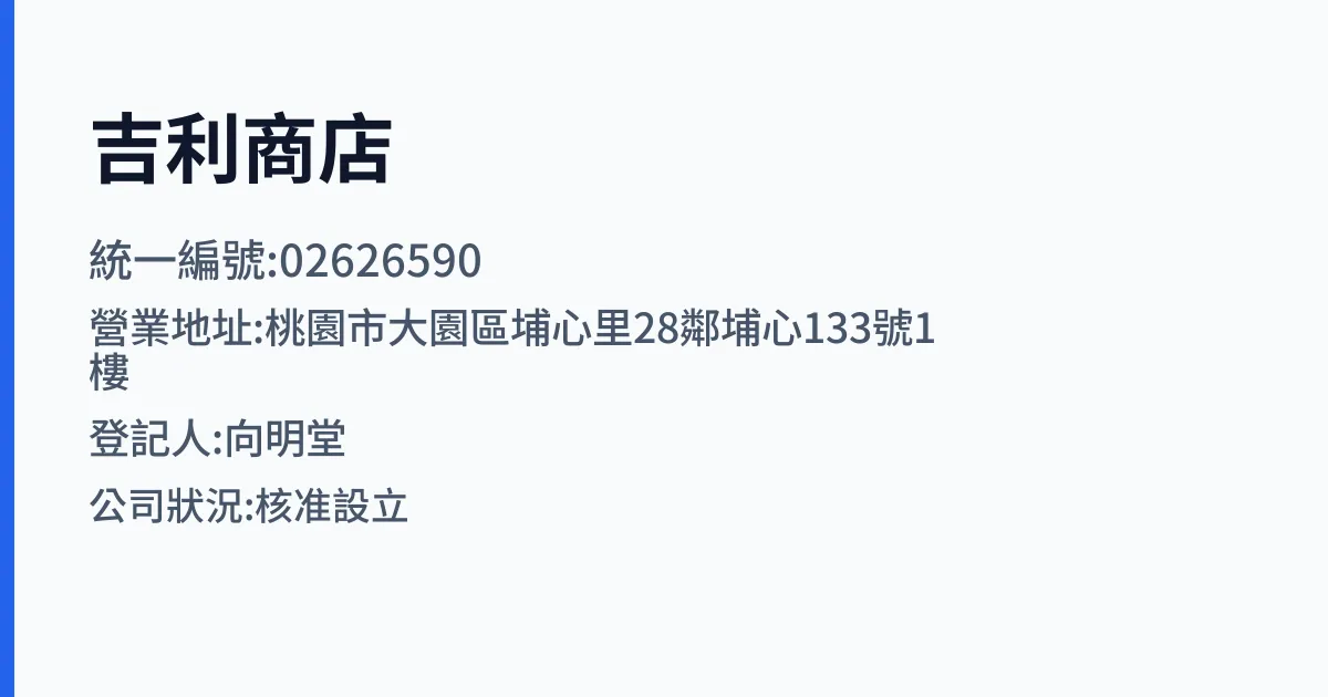 吉利商店 - 統編 02626590(桃園市) 公司登記資料與營業項目詳細圖表