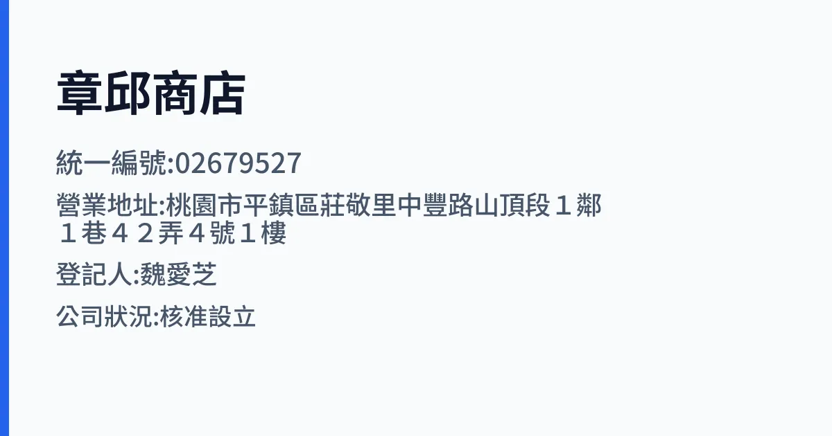 章邱商店 - 統編 02679527(桃園市) 公司登記資料與營業項目詳細圖表