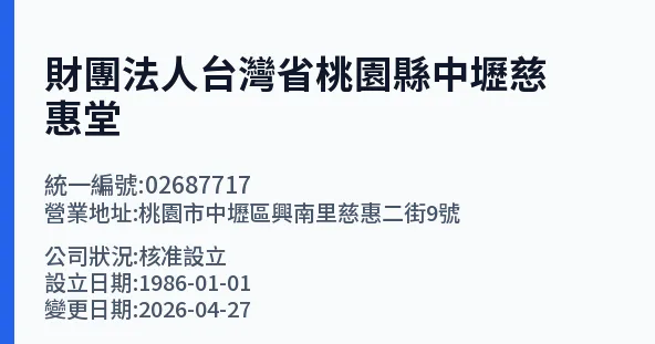 財團法人台灣省桃園縣中壢慈惠堂的照片-統編 02687717(桃園市) 公司登記資料與營業項目詳細圖表