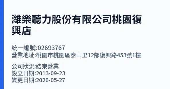 濰樂聽力股份有限公司桃園復興店的照片-統編 02693767(桃園市) 公司登記資料與營業項目詳細圖表