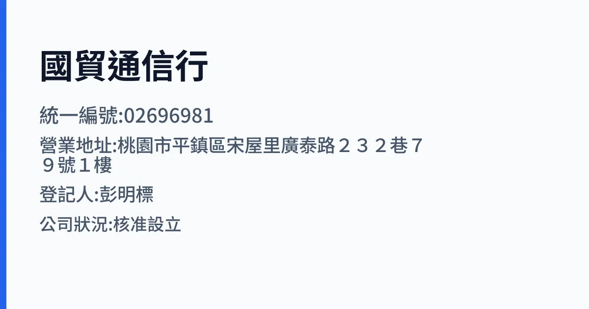 國貿通信行 - 統編 02696981(桃園市) 公司登記資料與營業項目詳細圖表