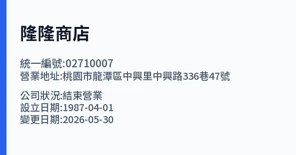 隆隆商店的照片-統編 02710007(桃園市) 公司登記資料與營業項目詳細圖表