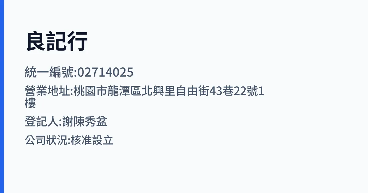 良記行 - 統編 02714025(桃園市) 公司登記資料與營業項目詳細圖表