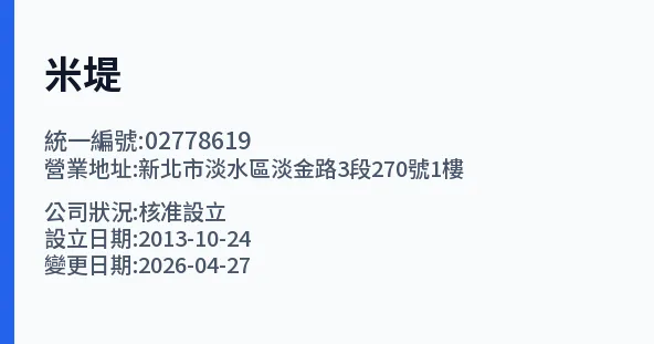 米堤的照片-統編 02778619(新北市) 公司登記資料與營業項目詳細圖表