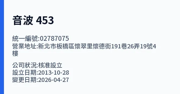 音波 453的照片-統編 02787075(新北市) 公司登記資料與營業項目詳細圖表