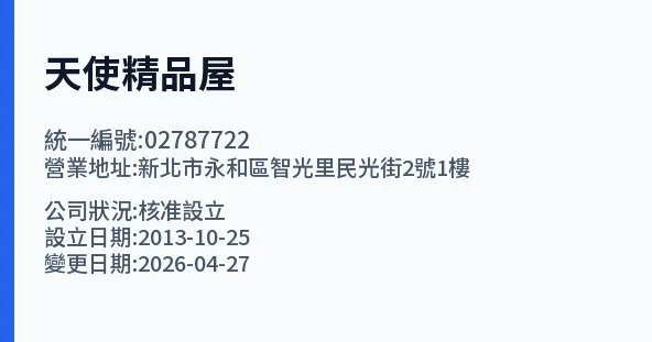 天使精品屋的照片-統編 02787722(新北市) 公司登記資料與營業項目詳細圖表