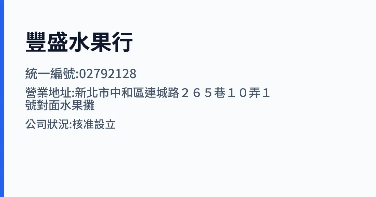 豐盛水果行 - 統編 02792128(新北市) 公司登記資料與營業項目詳細圖表