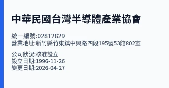 中華民國台灣半導體產業協會的照片-統編 02812829(新竹縣) 公司登記資料與營業項目詳細圖表