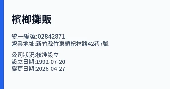 檳榔攤販的照片-統編 02842871(新竹縣) 公司登記資料與營業項目詳細圖表