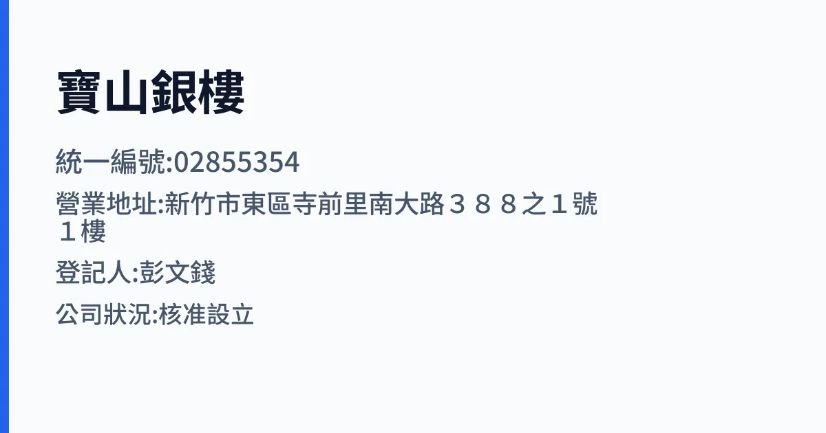 寶山銀樓 - 統編 02855354(新竹市) 公司登記資料與營業項目詳細圖表