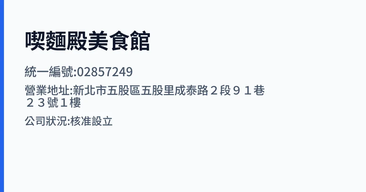 喫麵殿美食館 - 統編 02857249(新北市) 公司登記資料與營業項目詳細圖表