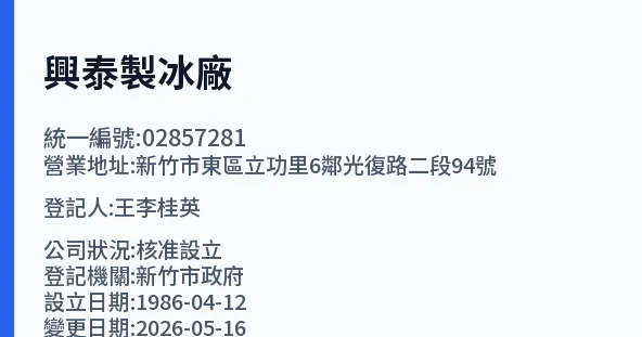 興泰製冰廠的照片-統編 02857281(新竹市) 公司登記資料與營業項目詳細圖表