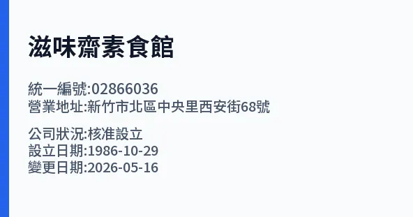 滋味齋素食館的照片-統編 02866036(新竹市) 公司登記資料與營業項目詳細圖表