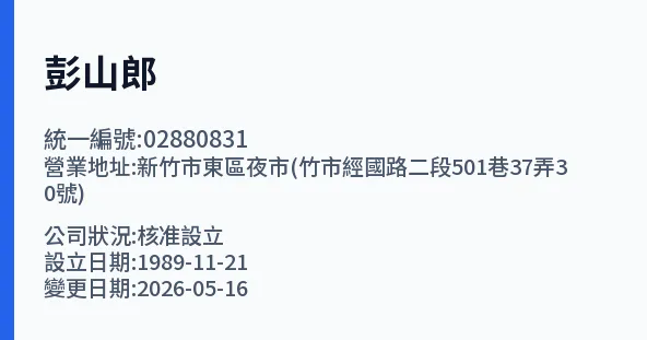 彭山郎的照片-統編 02880831(新竹市) 公司登記資料與營業項目詳細圖表